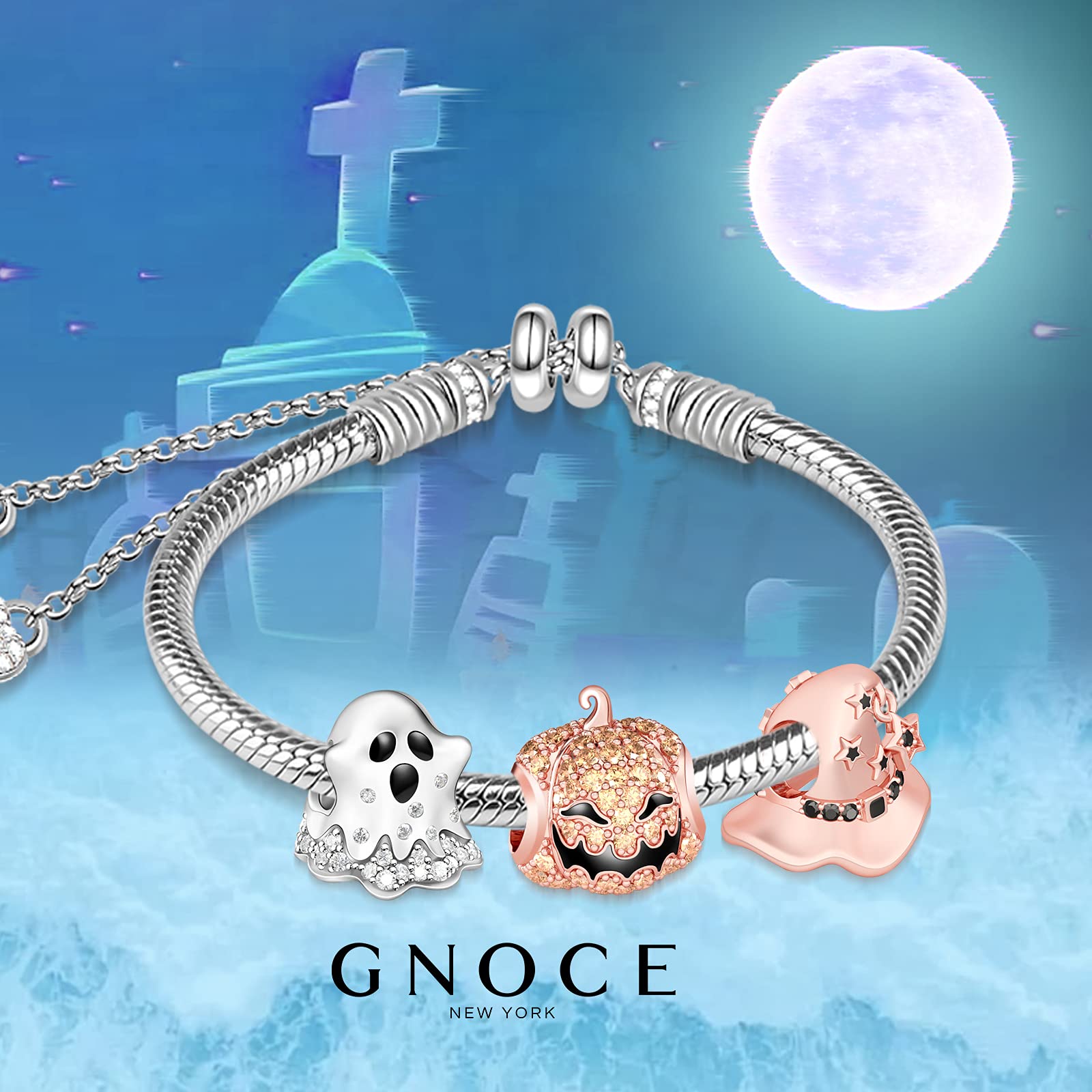 GNOCE Halloween Ghost Charms for Bracelet 925 Sterling Silver Horror Christmas Bead Charms For Women Jewelry Gift Fit Necklace