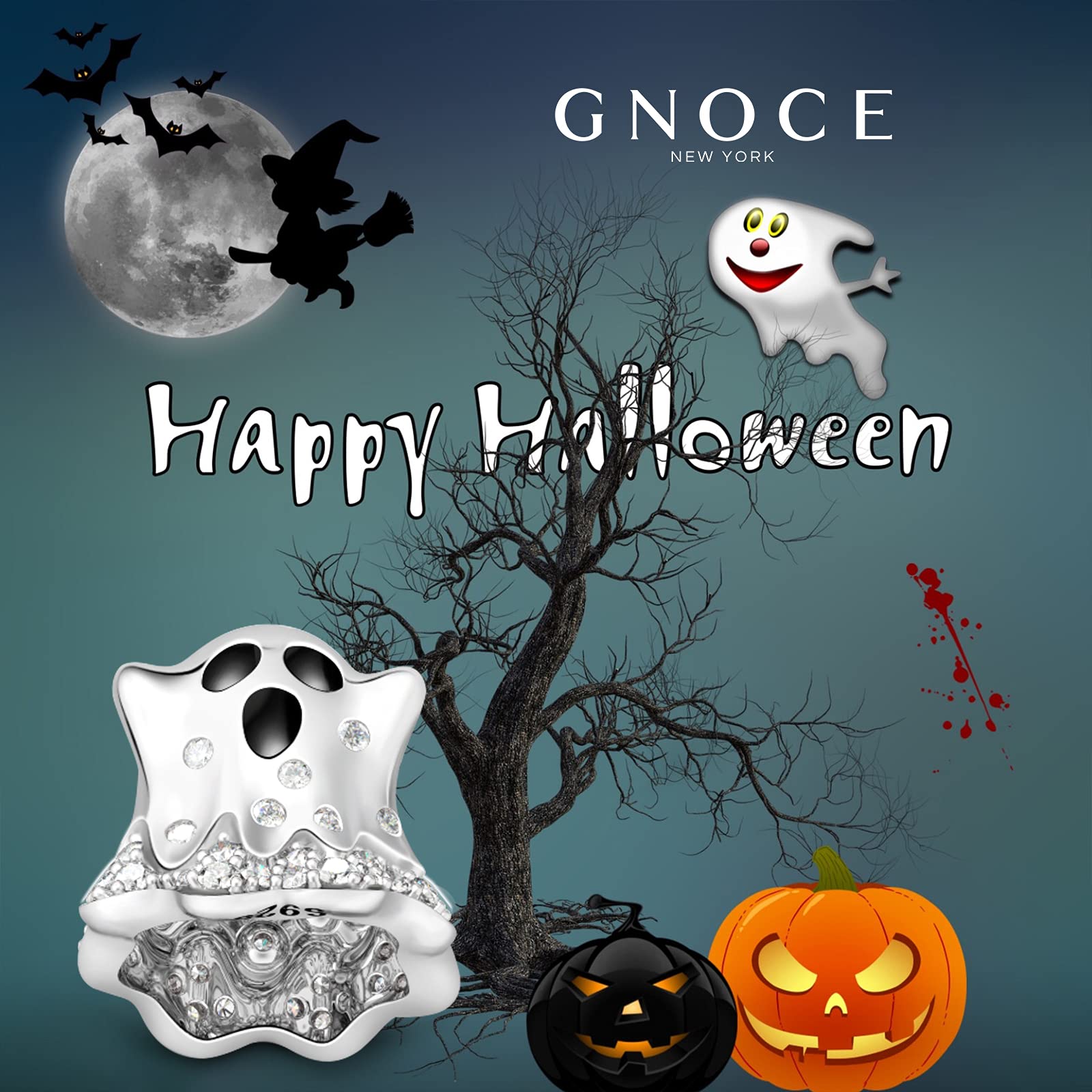 GNOCE Halloween Ghost Charms for Bracelet 925 Sterling Silver Horror Christmas Bead Charms For Women Jewelry Gift Fit Necklace