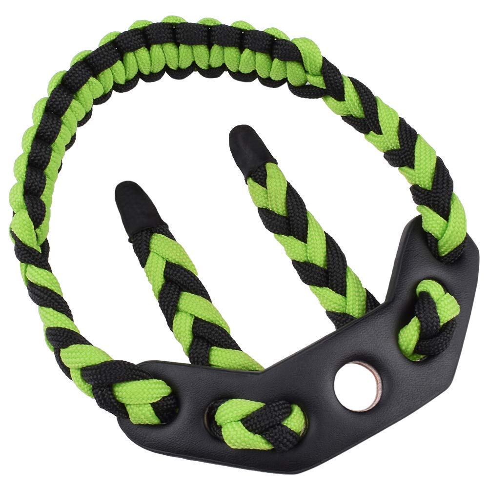 GPP Bow Wrist Sling 550 Paracord - Survival Hunting Shooting - Durable Leather,Black/Green