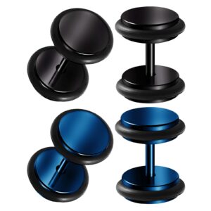 big gauges 2 pairs black anodized 16g gauge 1.2mm 0g (8mm) dark blue fake plugs o-rings piercing cheater illusion ear lobe plugs bg3272