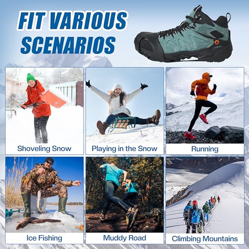 Ice Cleats Snow Traction Cleats Crampons for Shoe and Boots Non-Slip Overshoe for Walking on Snow and Ice Rubber Walking Cleats Anti Slip Crampons