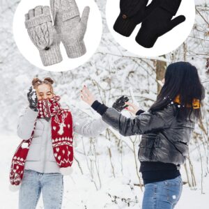 Bememo 2 Pairs Convertible Mittens for Women, Women's Fingerless Gloves with Mitten Cover Winter Knitted Convertible Gloves with Buttoned Thumb Cover