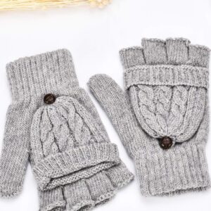 Bememo 2 Pairs Convertible Mittens for Women, Women's Fingerless Gloves with Mitten Cover Winter Knitted Convertible Gloves with Buttoned Thumb Cover