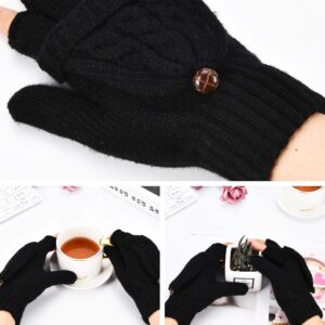 Bememo 2 Pairs Convertible Mittens for Women, Women's Fingerless Gloves with Mitten Cover Winter Knitted Convertible Gloves with Buttoned Thumb Cover