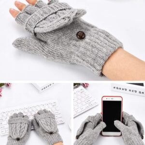 Bememo 2 Pairs Convertible Mittens for Women, Women's Fingerless Gloves with Mitten Cover Winter Knitted Convertible Gloves with Buttoned Thumb Cover