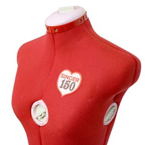 SINGER | Adjustable Red Dress Form, Fits Sizes 4-10, Foam Backing for Pinning, 360 Degree Hem Guide - Sewing Made Easy