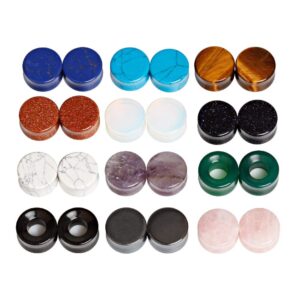 tbosen 24 pcs mixed stone ear plugs tunnels double flare saddle stretching gauges expander body piercing set gauge 2g - 5/8 inch