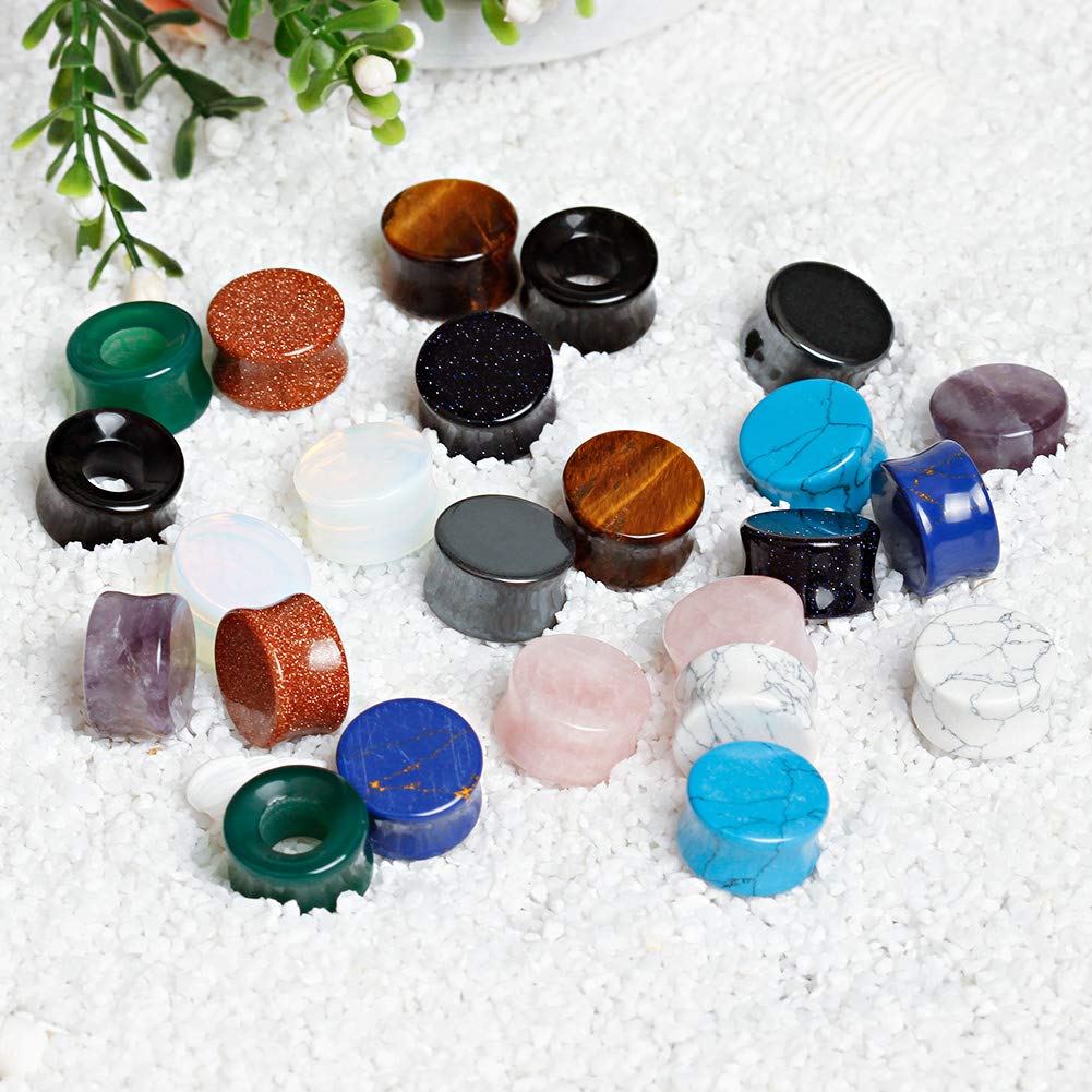 TBOSEN 24 pcs Mixed Stone Ear Plugs Tunnels Double Flare Saddle Stretching Gauges Expander Body Piercing Set Gauge 2g - 5/8 inch