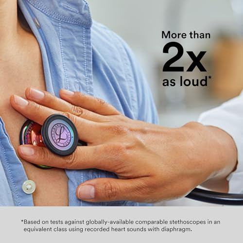 3M Littmann Cardiology IV Diagnostic Stethoscope, 6201, More Than 2X as Loud*, Weighs Less**, Stainless Steel Black-Finish Chestpiece, 27" Black Tube, Blue Stem, and Black Headset