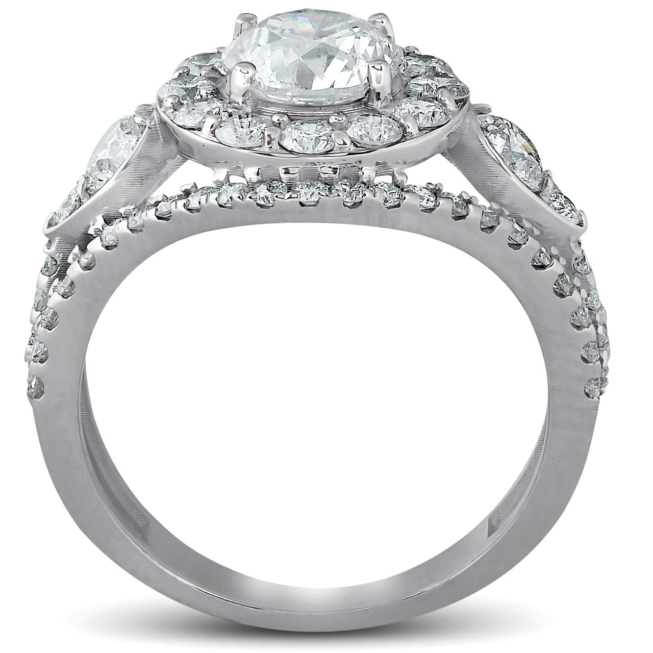 2 ct Halo Diamond Multi Row Engagement Ring 14k White Gold - Size 7