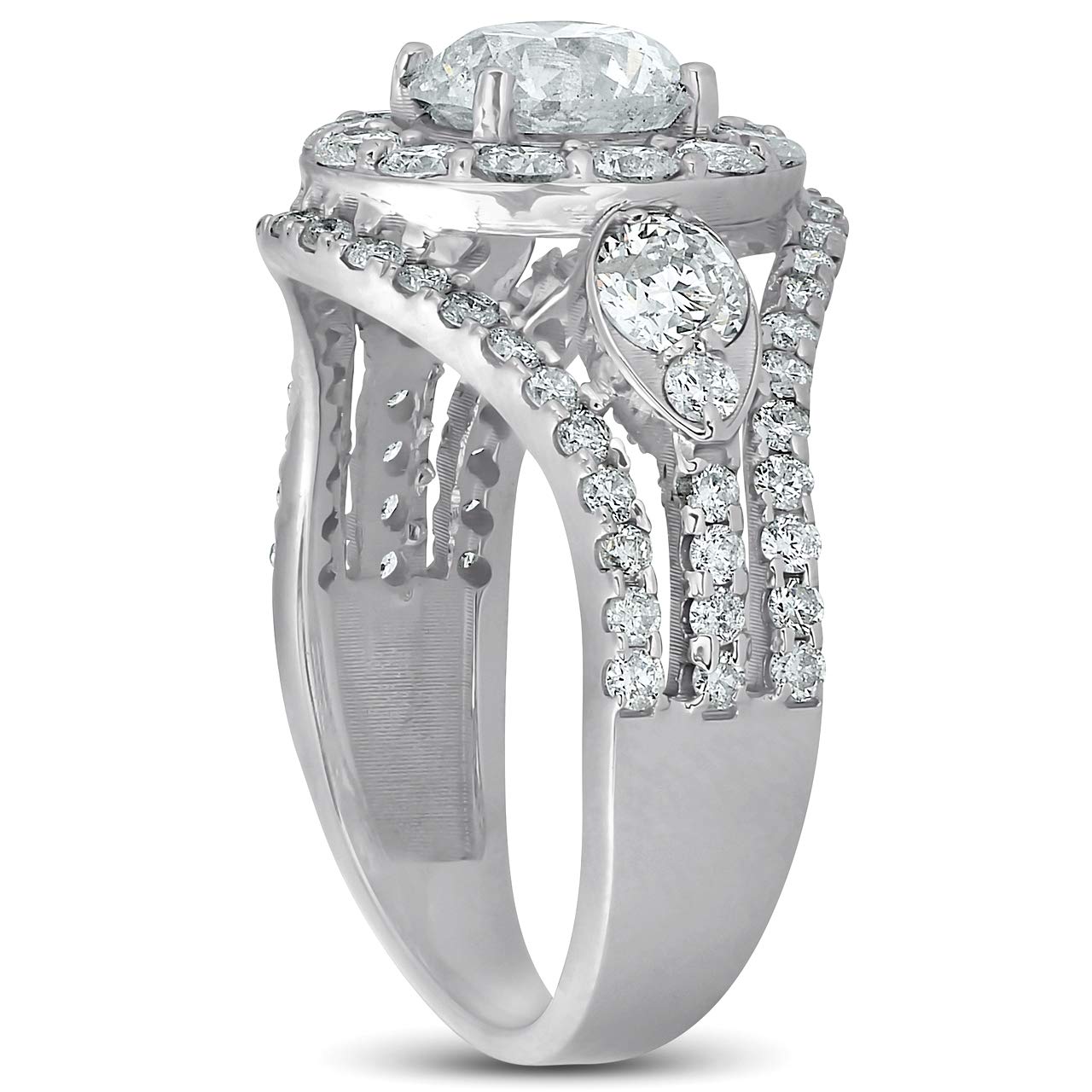 2 ct Halo Diamond Multi Row Engagement Ring 14k White Gold - Size 7