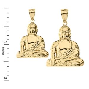 Elegant 14k Yellow Gold Buddhism Buddhist Meditation Zen Buddha Pendant (1.37")