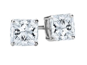 houston diamond district 1/2 0.5 carat princess cut stud earrings earth-mined 14k white gold (i-j i1-i2)