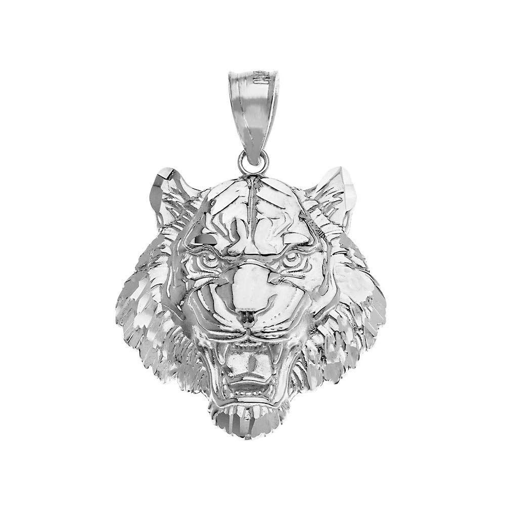 Fine 925 Sterling Silver Roaring Tiger Head Animal Necklace Pendant, 1.31"