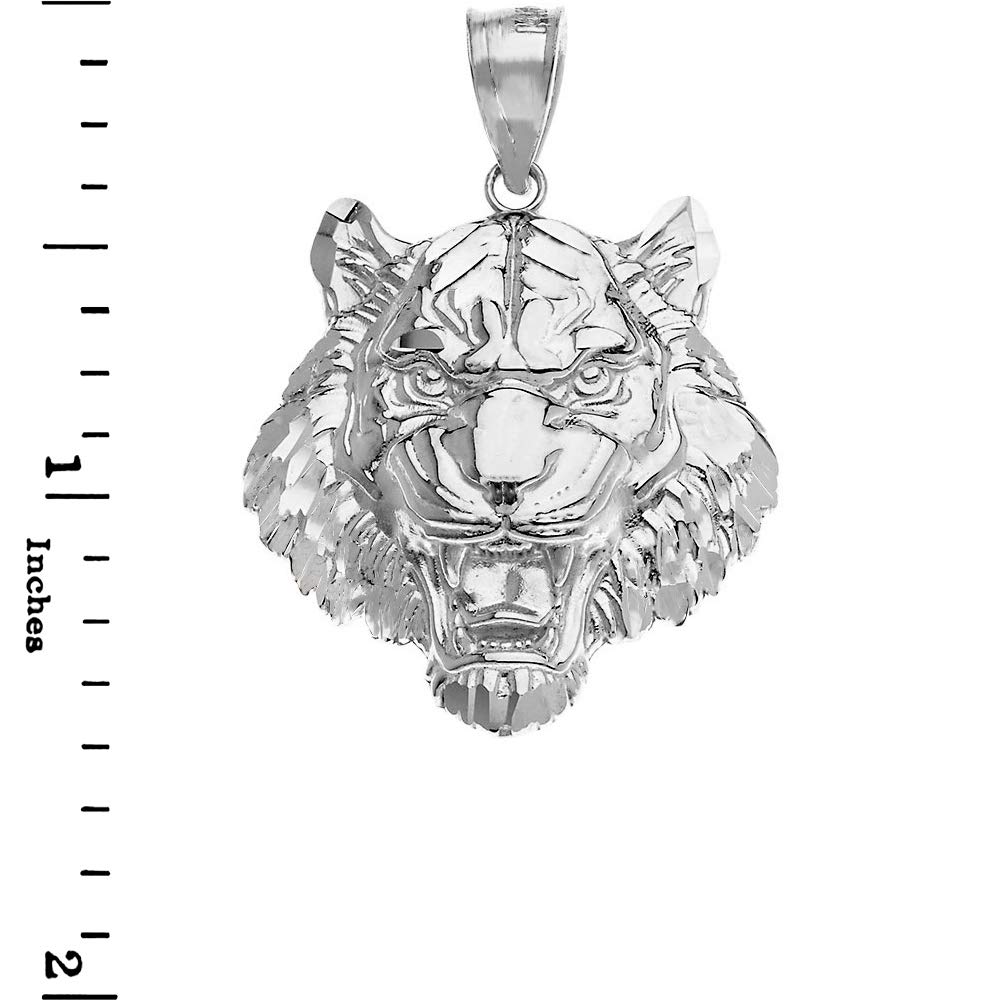 Fine 925 Sterling Silver Roaring Tiger Head Animal Necklace Pendant, 1.31"