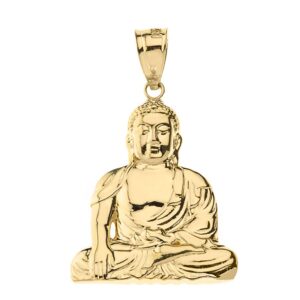 fashion 10k yellow gold buddhism buddhist meditation zen buddha pendant (1.63")