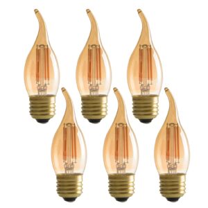 panlavie led filament chandelier bulb 4w, vintage classic edison style, e26 standard base amber glass light bulbs, gold tint flame tip, 40w equivalent, ultra warm white 2200k, pack of 6