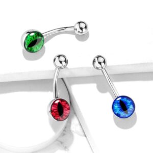 Covet Jewelry Snake Eye Inlaid 316L Surgical Steel Belly Button Navel Rings (Blue)