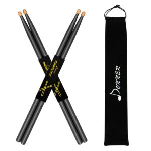 donner drum sticks, 5a drumsticks classic maple wood black drumsticks with storage bag, 2 pairs