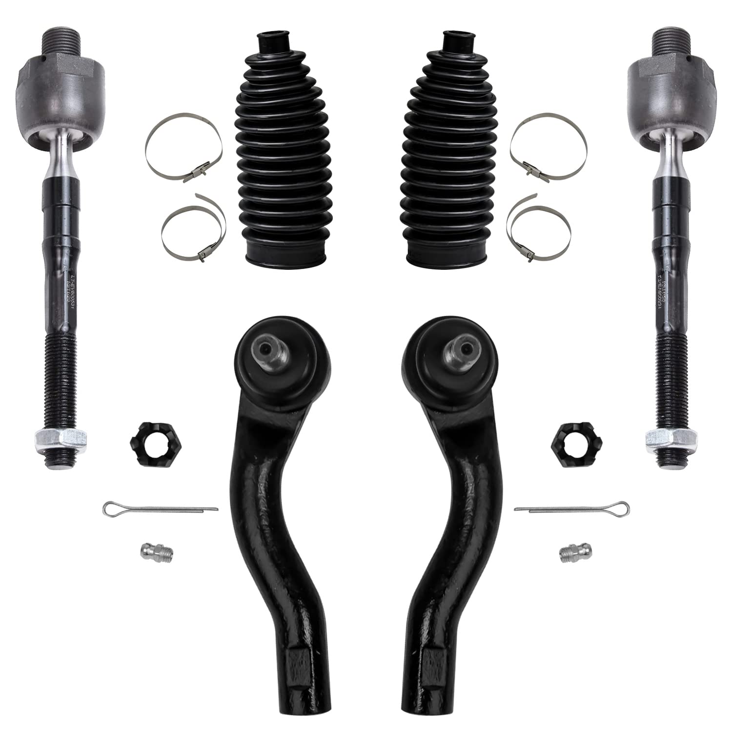 Detroit Axle - Front 6pc Tie Rods Kit for 06-12 Ford Fusion Lincoln MKZ Zephyr 06-09 Mercury Milan, 4 Suspension Outer & Inner Tie Rod Ends 2 Boots Replacement 2006 2007 2008 2009 2010 2011 2012