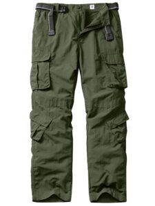 linlon men's outdoor casual quick drying lightweight hiking cargo pants with 8 pockets,army green,38