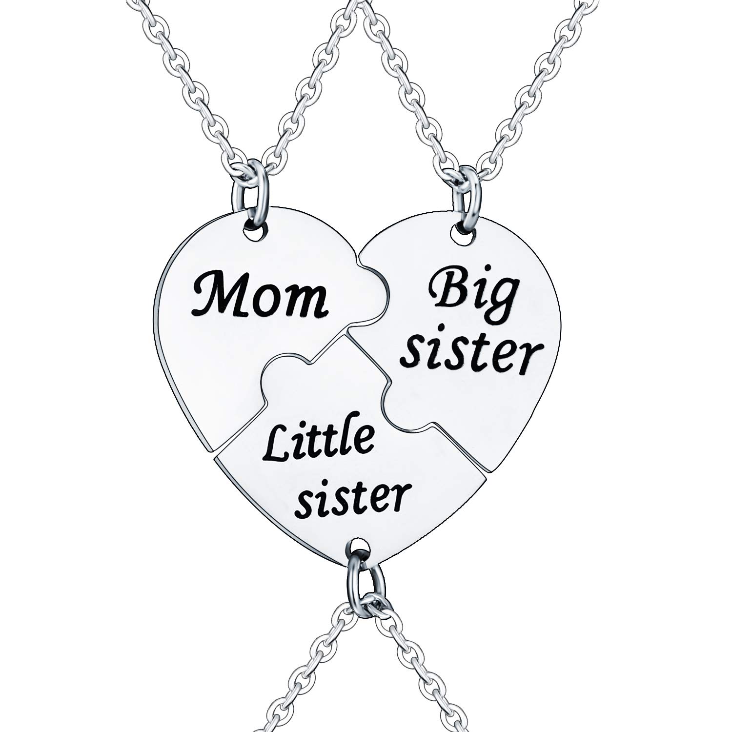 YEEQIN 3PCs/Set Mom Big Sister Little Sister Mom Necklaces Set Mother Daughters Matching Heart Jewley Set