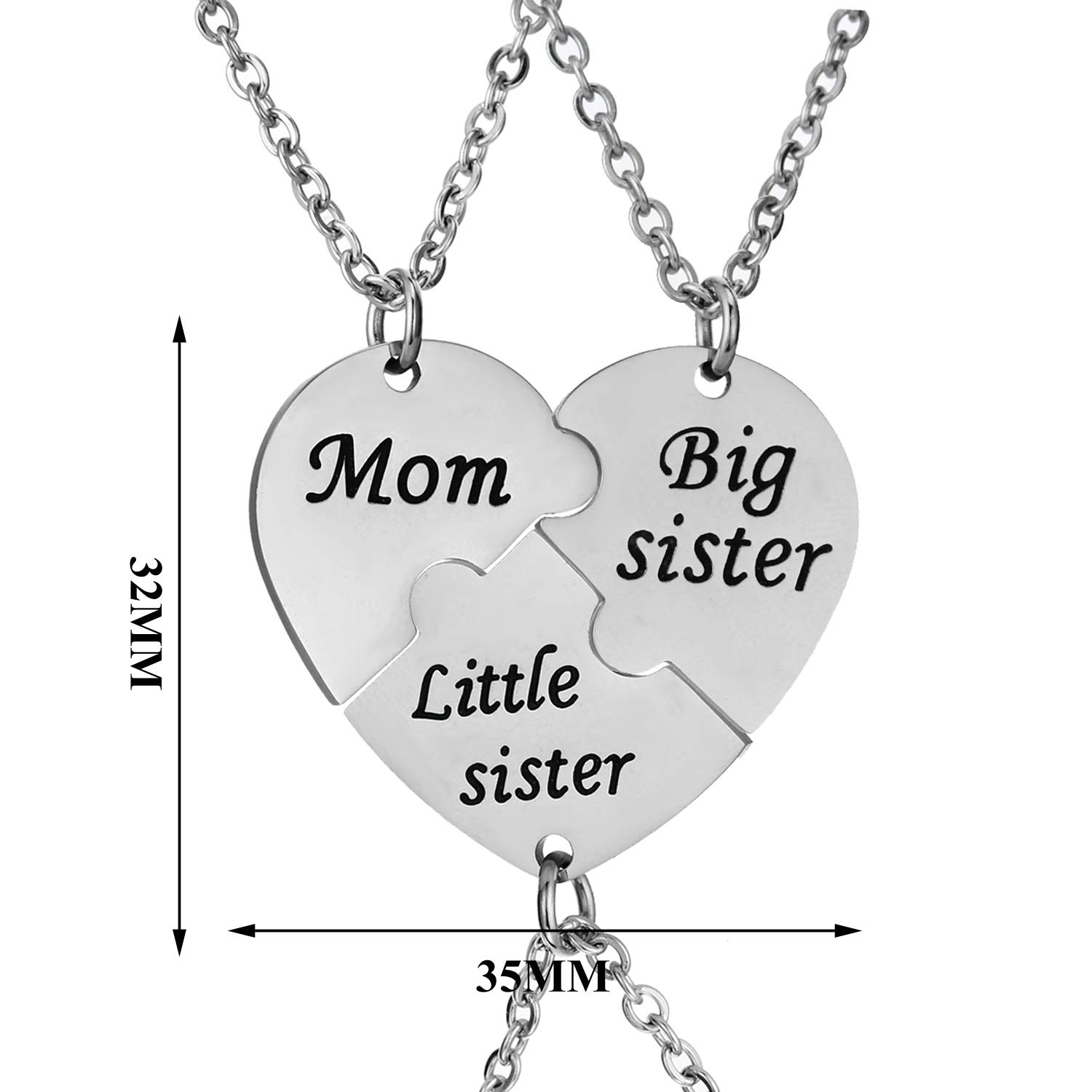 YEEQIN 3PCs/Set Mom Big Sister Little Sister Mom Necklaces Set Mother Daughters Matching Heart Jewley Set