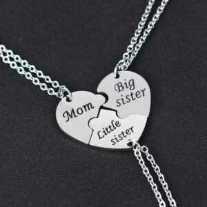 YEEQIN 3PCs/Set Mom Big Sister Little Sister Mom Necklaces Set Mother Daughters Matching Heart Jewley Set