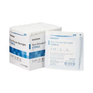 mckesson non-woven sponges, sterile, 4-ply, polyester/rayon, 2 in x 2 in, 2 per pack, 50 packs, 100 total