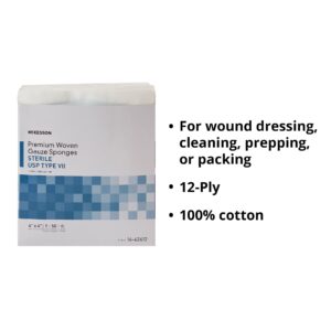 McKesson Premium Woven Gauze Sponges, Sterile, 12-Ply, USP Type VII, 100% Cotton, 4 in x 4 in, 50 per Pack, 1 Pack