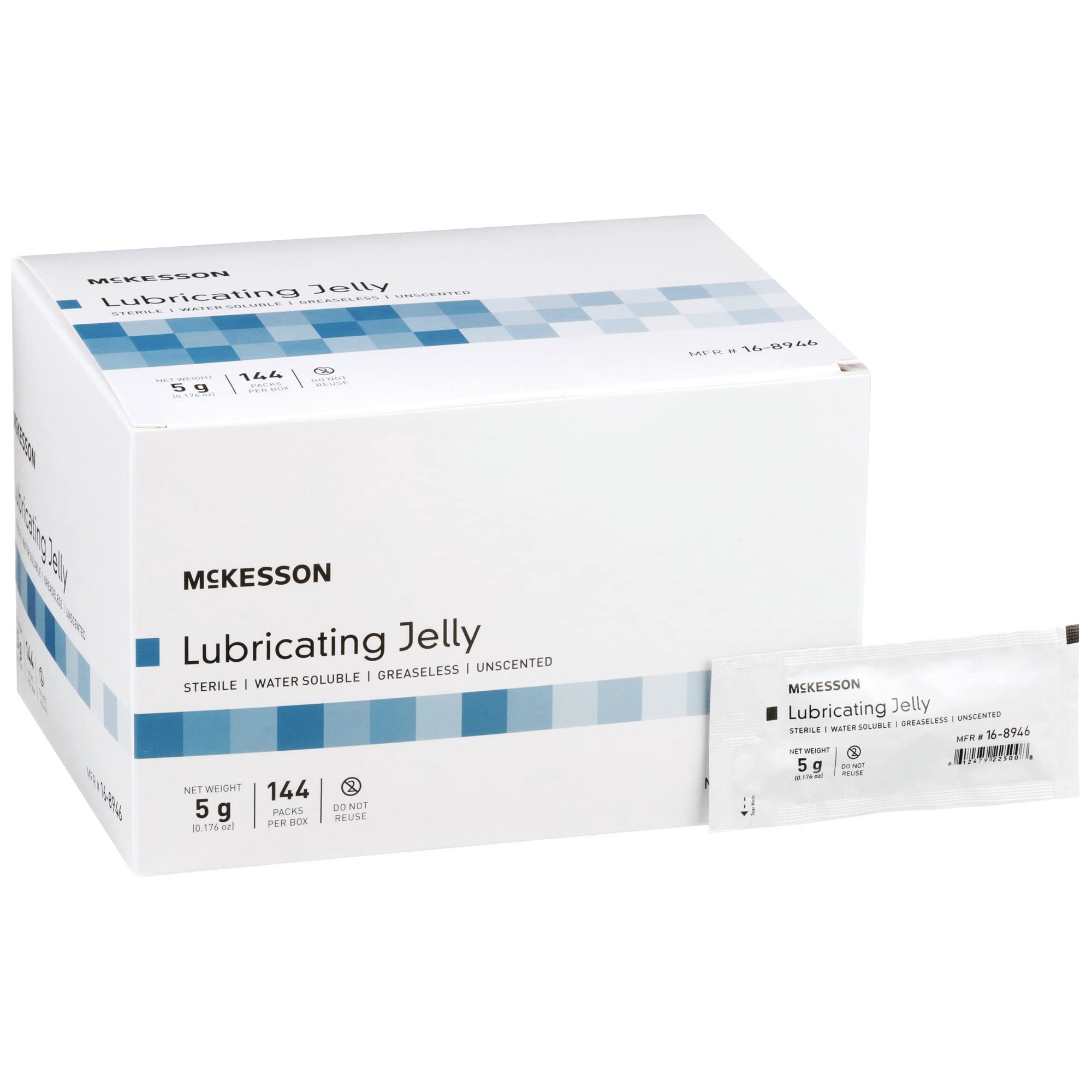 McKesson Lubricating Jelly - Water Based Non-Sticky, Non-Greasy Lubricant Gel - Sterile, Water Soluble, Medical Grade - Individual Packets, 5 g, 144 Count, 1 Pack