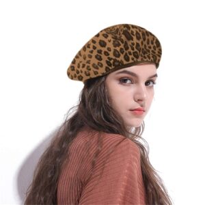 jewelry-box fashion lady leopard print beret hat wool warm plain beanie hat cap, brown