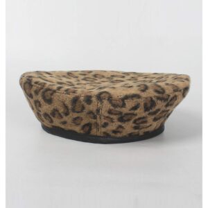 Jewelry-Box Fashion Lady Leopard Print Beret Hat Wool Warm Plain Beanie Hat Cap, Brown