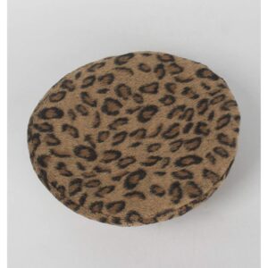 Jewelry-Box Fashion Lady Leopard Print Beret Hat Wool Warm Plain Beanie Hat Cap, Brown