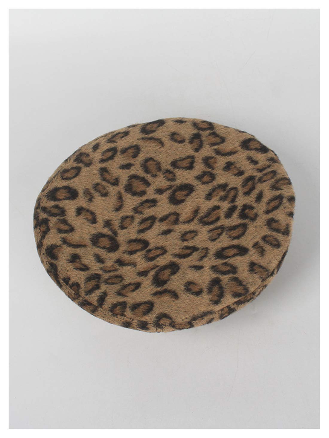 Jewelry-Box Fashion Lady Leopard Print Beret Hat Wool Warm Plain Beanie Hat Cap, Brown