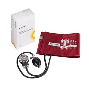 mckesson aneroid sphygmomanometer – manual blood pressure cuff monitor with carrying case, cuff 34-50 cm, burgundy, 1 count