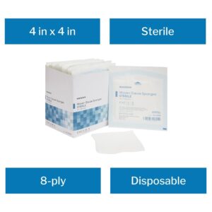 McKesson Woven Gauze Sponges, Sterile, 8-Ply, 100% Cotton, 4 in x 4 in, 2 per Pack, 50 Packs, 100 Total