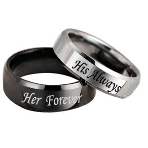 Blowin His Always Ring Silver Stainless Steel Promise Anniversary Engagement Wedding Band for Women (Her Size 6)