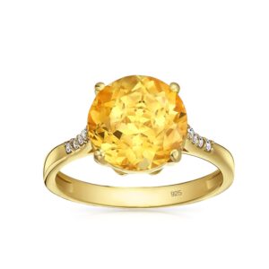 Classic 3CT Brilliant Oval Solitaire Gemstone Zircon Yellow Citrine Ring For Women 14K Gold Plated Silver November Birthstone