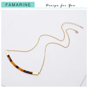 Tortoise Shell Collar Necklace, Tortoise Resin Curved Bar Pendant Thin Chain Necklace 17" for Women Lover Gift, Gold