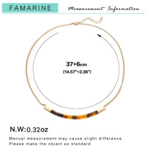 Tortoise Shell Collar Necklace, Tortoise Resin Curved Bar Pendant Thin Chain Necklace 17" for Women Lover Gift, Gold