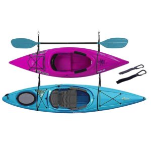 zujara double kayak storage straps system comes with 2 carabiner paddle clips - double kayak hanger, alternative to kayak rack for garage