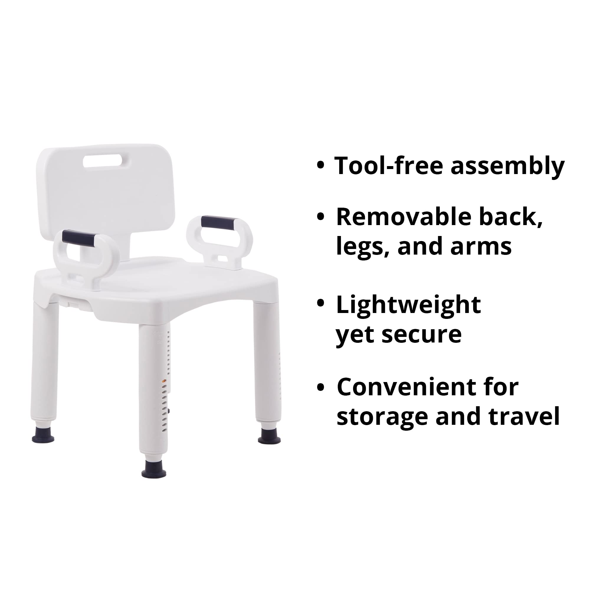 McKesson Bath Bench with Removeable Back, Plastic Frame, Lightweight, Adjustable, 350 lbs Weight Capacity, 1 Count