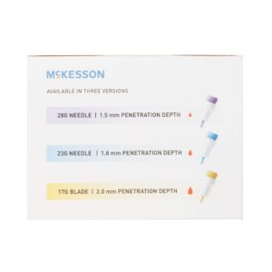 McKesson Safety Lancets, Sterile, Push-Button, 17 Gauge Blade, 2 mm, 100 Count, 1 Pack