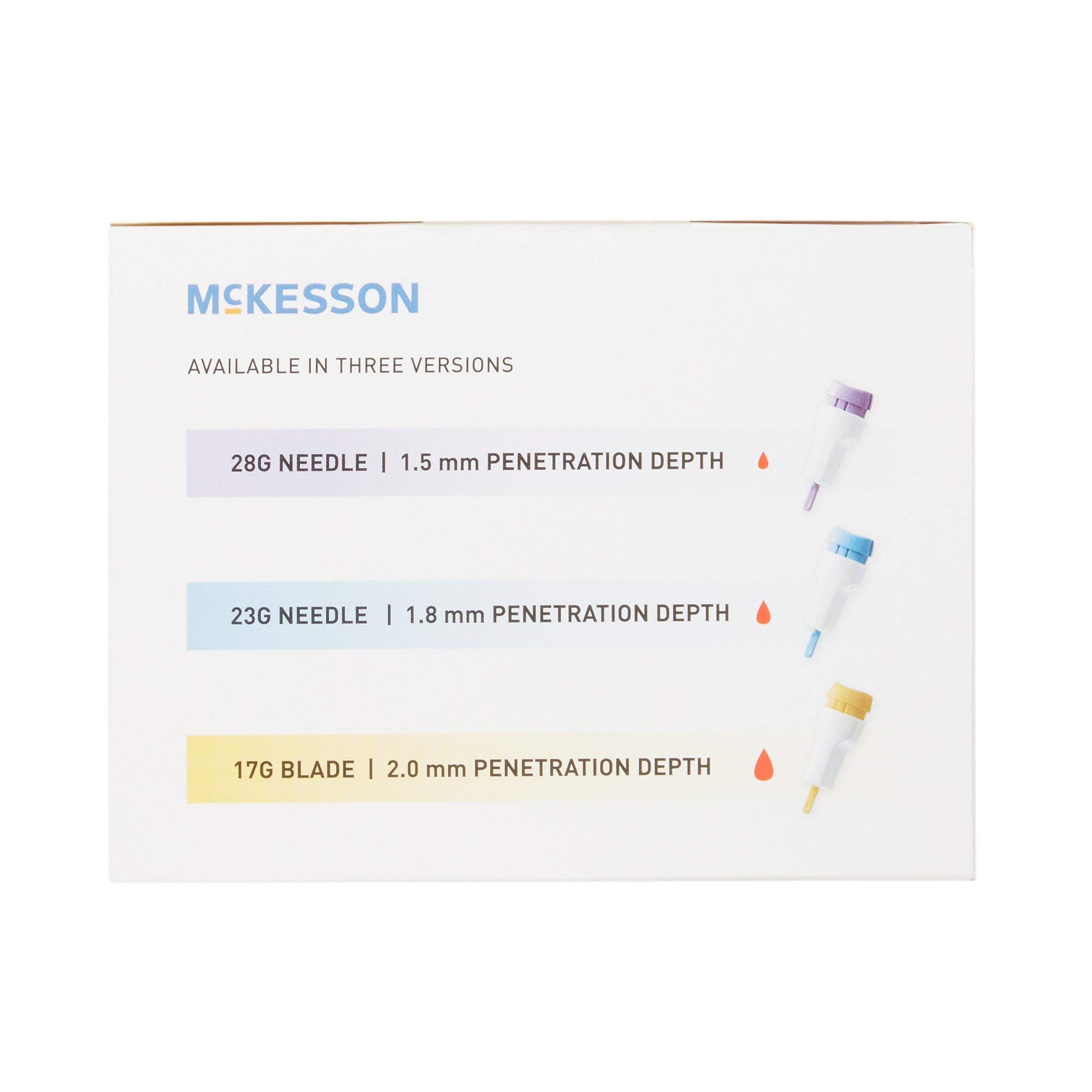 McKesson Safety Lancets, Sterile, Push-Button, 17 Gauge Blade, 2 mm, 100 Count, 1 Pack