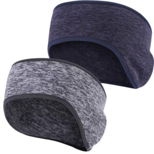 obacle headband ear warmer running fleece headband non slip for girl women men (gray dark blue, 2 pack)