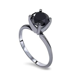 3ct Black Diamond Solitaire Engagement Ring 14K Black Gold - Size 7.5