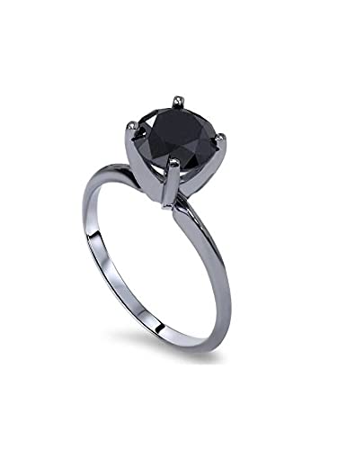 3ct Black Diamond Solitaire Engagement Ring 14K Black Gold - Size 7.5