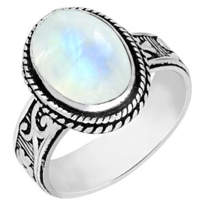 moonstone sterling silver plated handmade ring ring size 8 sterling silver plated for women, white moon stone june birthstone southwest bohemian jewelry christmas mother's day gifts for her