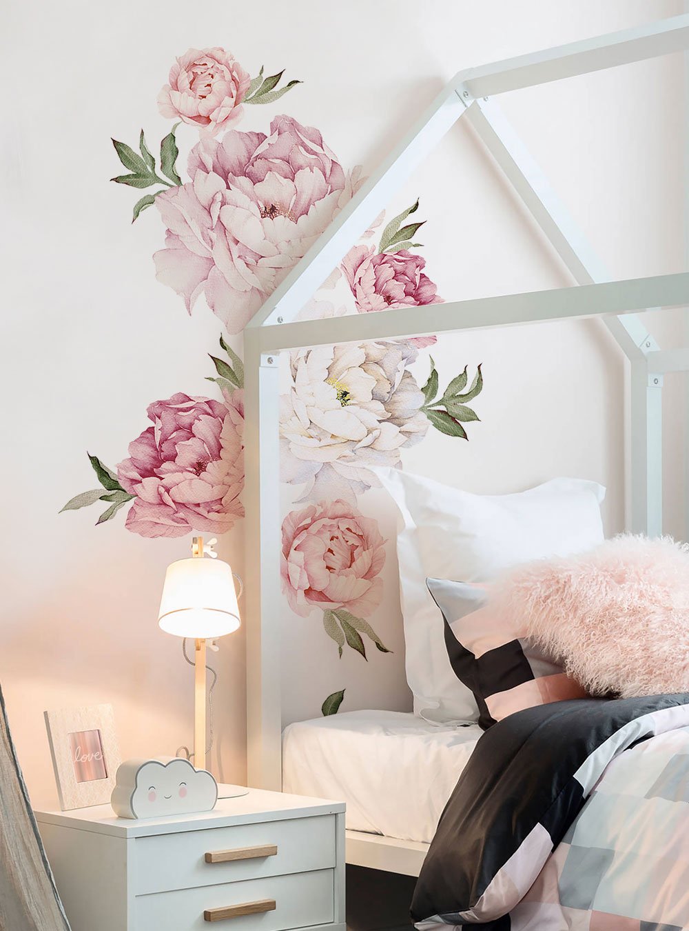 Simple Shapes Peony Flower Wall Sticker - Mixed Pink